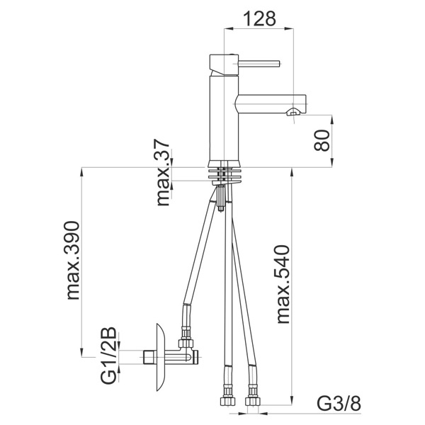 HERZ Baterija FRESH F10 za umivaonik, 3 cevi, ugaoni ventil