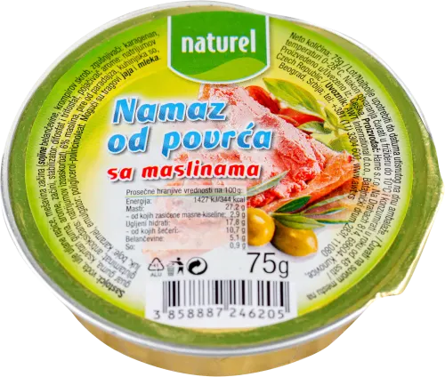 naturel
Namaz od povrća - sa maslinama, 75 g