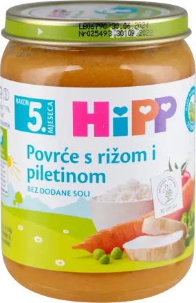 HIPP
BIO kašica za bebe - povrće sa pirinčem i piletinom, nakon 5. meseca, 190 g