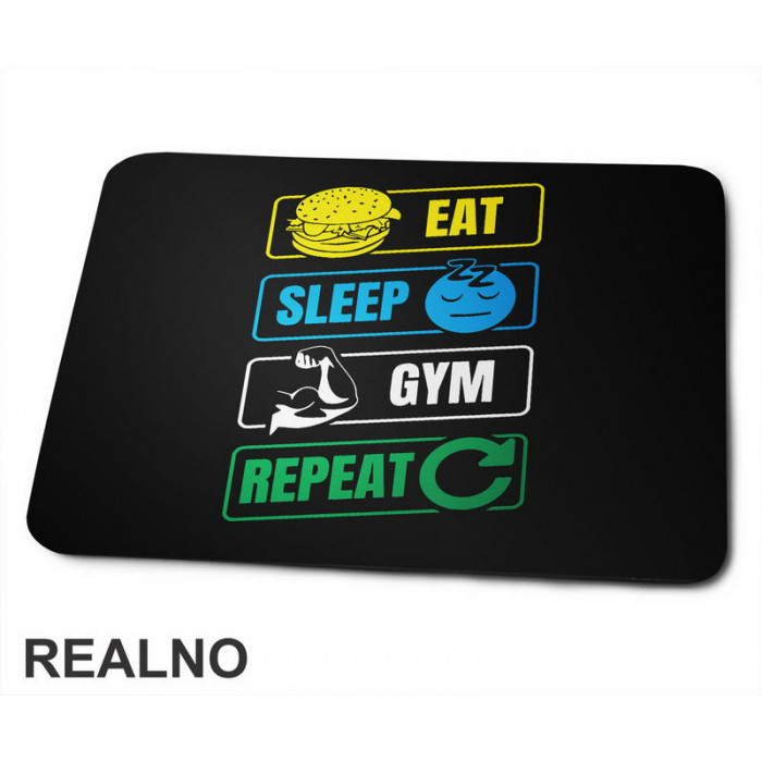 EAT, SLEEP, GYM, REPEAT - SYMBOLS - TRENING - PODLOGA ZA MIŠ