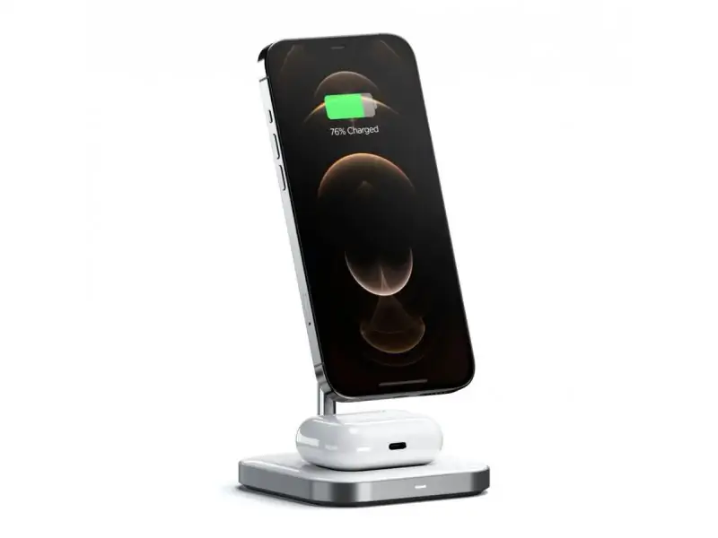 SATECHI ALUMINIUM 2-IN-1 MAGNETIC WIRELESS CHARGING STAND – WHITE