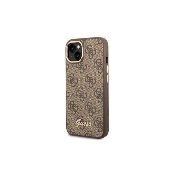 GUESS Futrola za iPhone 14 Brown Metal Outline Script