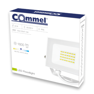 Commel LED Reflektor 20 W, 4000 K, 1600 lm, IP65, Beli – C 306-129
