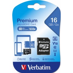 VERBATIM MEMORIJSKE KARTICE MICRO SDHC 16GB CLASS 10 SA ADAPTEROM 44082