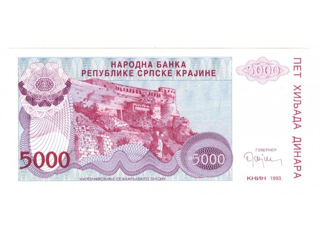 RS krajina Knin 5.000 Dinara 1993 UNC