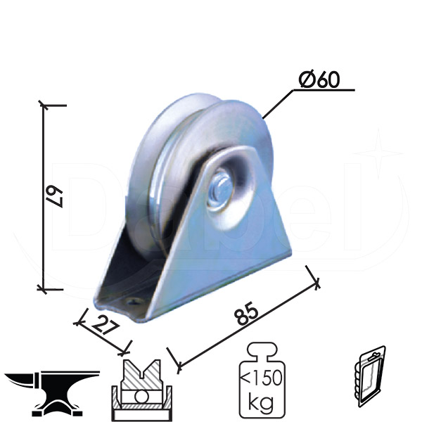 Točak za kliznu kapiju T1009 ZnB fi 60Yx67/85x27mm 1 ležaj DBP1