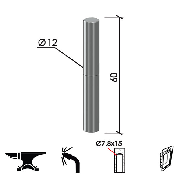 Šarka bravarska za vrata SP3 Ne fi12x60/7,8x15mm