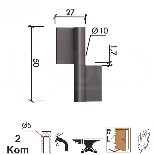 Šarka bravarska za vrata SP8 Ne 50x27x1,7mm