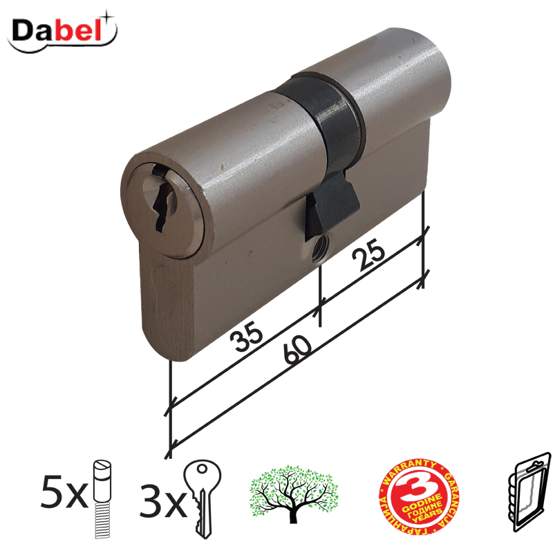 Cilindar za vrata CL2036 Nikl 60mm(25-35) 3K DBP1