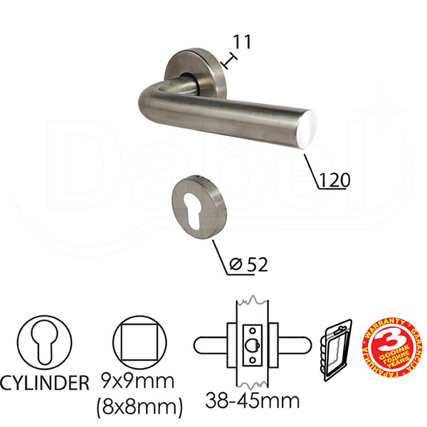 Kvaka rozeta za vrata BEOGRAD Inox fi52/11/120/8/9mm Cil