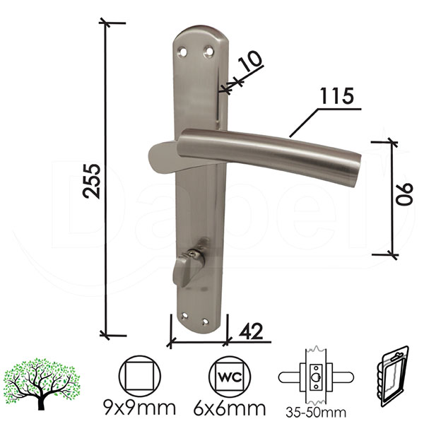 Kvaka šild za vrata FUTOG Ni-BNi 8×8-6×6/90mm WC