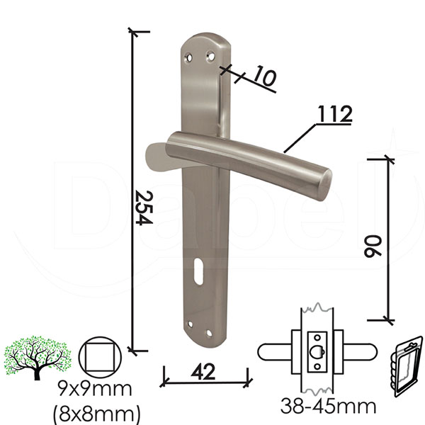 Kvaka šild za vrata FUTOG Ni-BNi 8×8/90mm .Klj DBP0