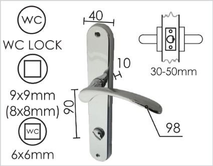 Kvaka šild za vrata KIRA-S Hr 8×8-6×6/90mm WC
