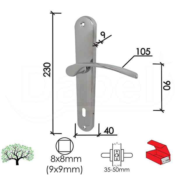 Kvaka šild za vrata KIRA-S Hr 8×8/90mm Klj