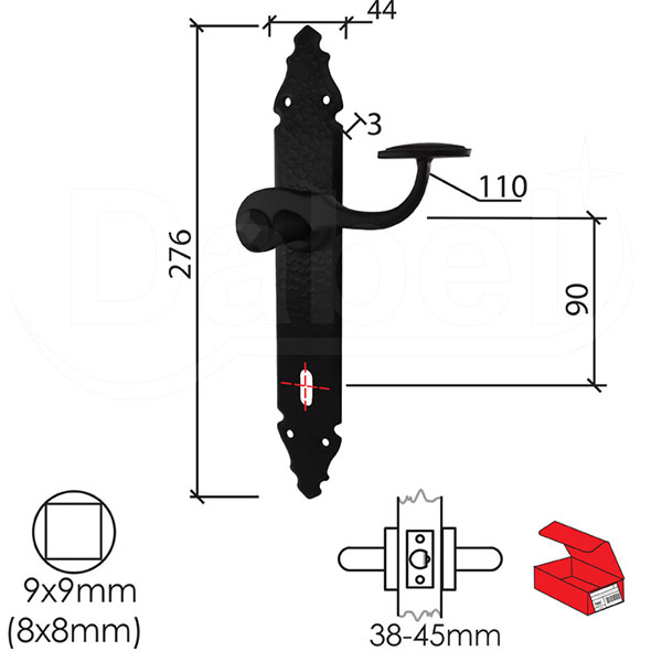Kvaka šild za vrata MAJA Crna 90/44/276/3/110/8/9 .Klj Q