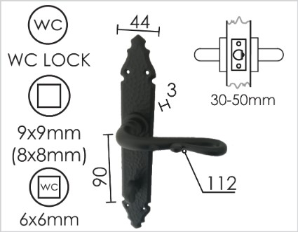 Kvaka šild za vrata MILICA Crna 8×8-6×6/90mm WC 6x6mm Q