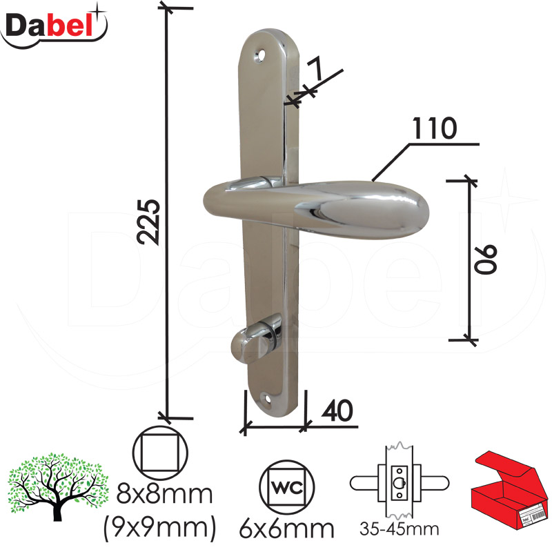 Kvaka šild za vrata SPOT-S Hr 8×8-6×6/90mm WC