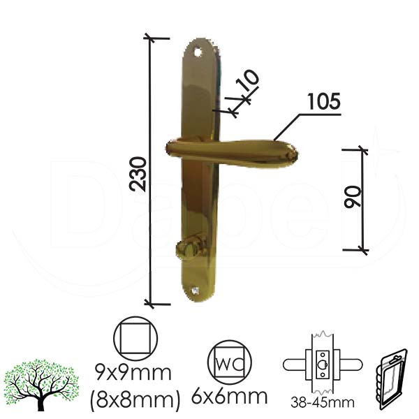 Kvaka šild za vrata SPOT-S Ms 8×8-6×6/90mm WC