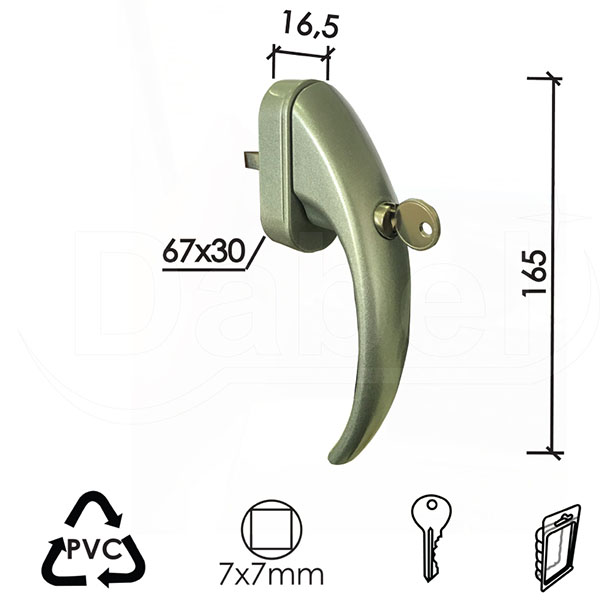 Ručica za prozore sa ključem BEBA Silver 7/38/30x67x16,5/61/155 DBP2