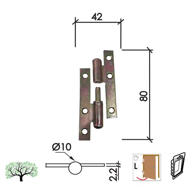 Šarka brodska za vrata SP9006 ZnŽ 80×42/2,2/fi10 leva