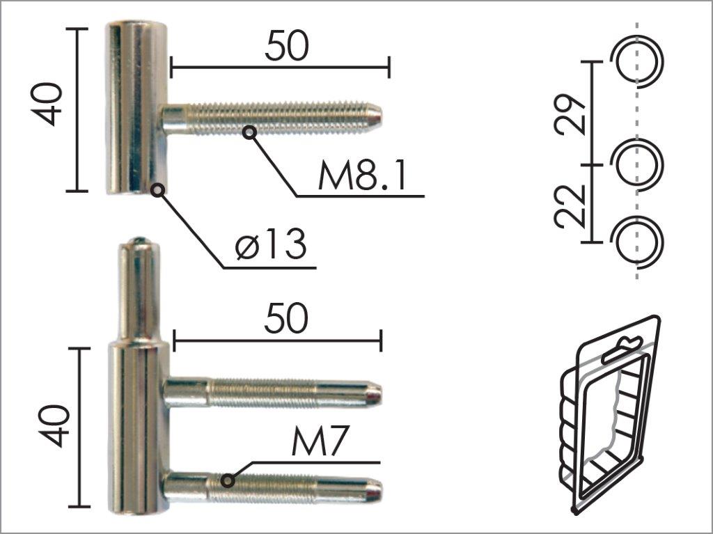 Šarka uvrtna za vrata SP100 Nikl 15mm DP1
