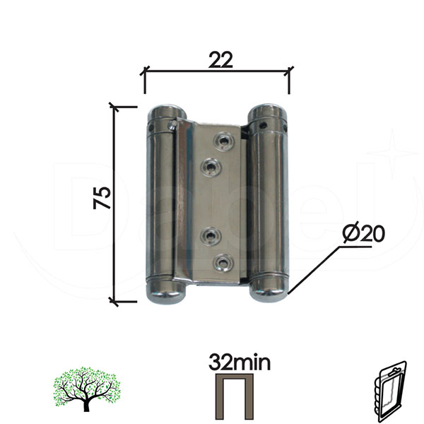 Šarka kaubojska za vrata SP9035 Nikl 75×22/fi20mm 32mm min. štok DBP1