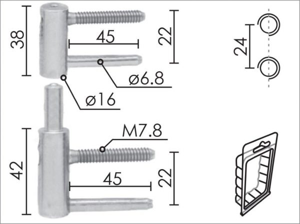 Šarka 3D uvrtna za vrata SP495 ZnB 16mm 100kg DP1