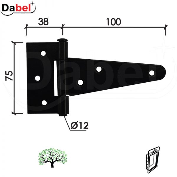 Šarka brodska za vrata SP5 Crna 106x75x38/fi12mm DBP2