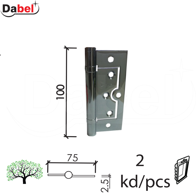 Šarka brodska za vrata SP9005 Hr x100x75x2,5mm