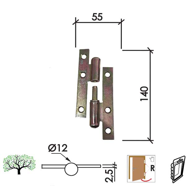 Šarka brodska za vrata SP9006 ZnŽ x140x55x2,5mm desna