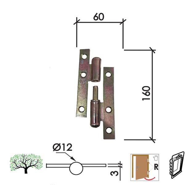 Šarka brodska za vrata SP9006 ZnŽ x160x60x3mm Desna DSP