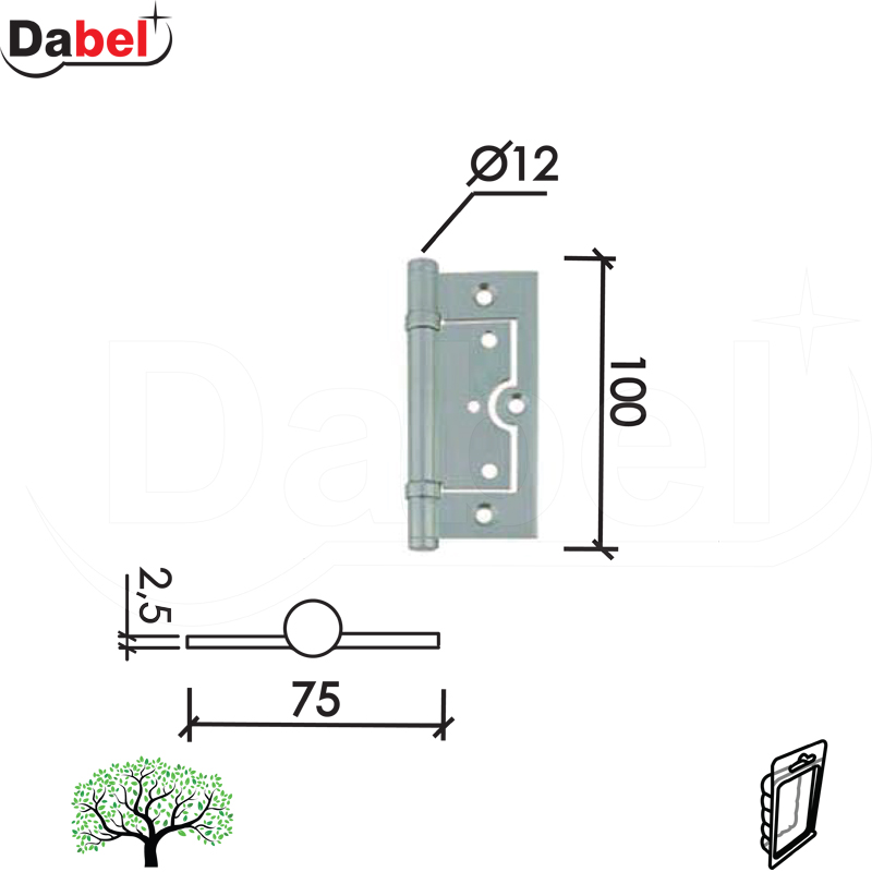 Šarka brodska za vrata SP9007 Mat-Hr x100x75x2,5mm DBP1