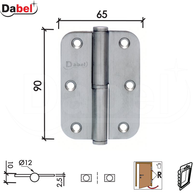 Šarka brodska za vrata SP9008 Inox 90x65x2,5mm Desna DBP2
