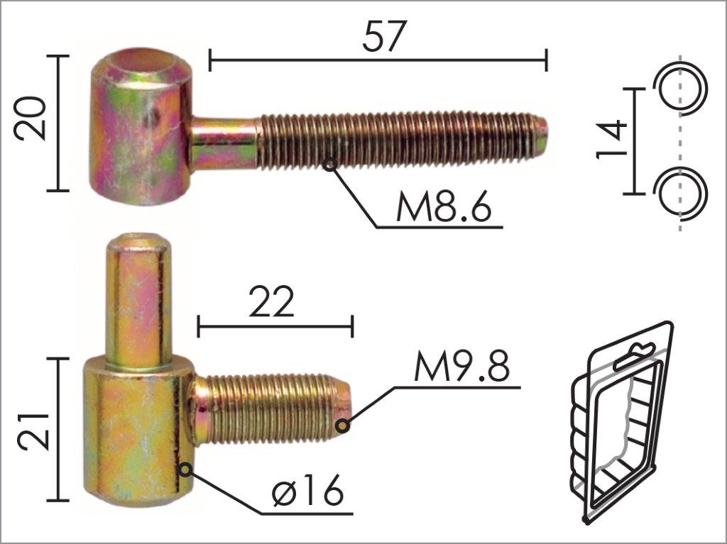 Šarka uvrtna za vrata SP031 ZnŽ 16mm