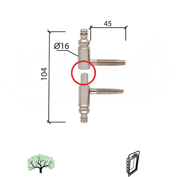 Šarka uvrtna za vrata SP190 Nikl fi16x104/47mm