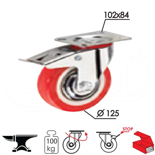 Točak za kontejner rotirajuci T18 fi125mm polipropilensko jezgro sa poliuretanskom podlogom ploča 102x84mm