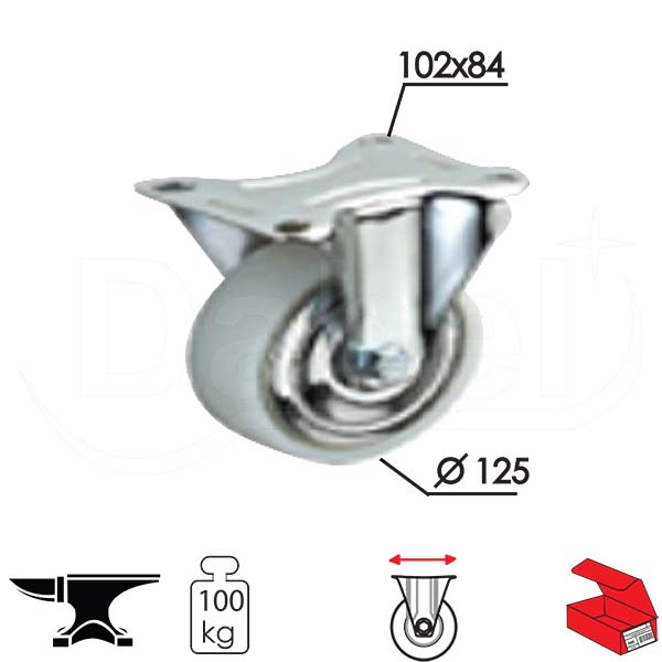 Točak za kontejner rotirajuci T20 fi125mm popipropilensko jezgro,ekološki,ploča 102x84mm