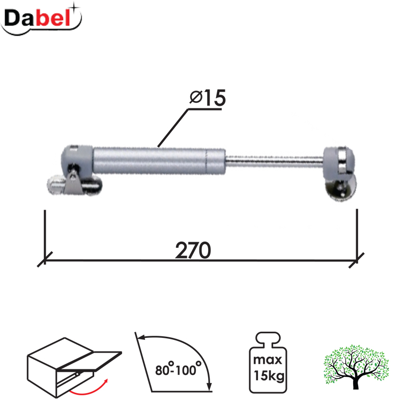 Amortizer gasni za nameštaj A930 Silver 270/15mm