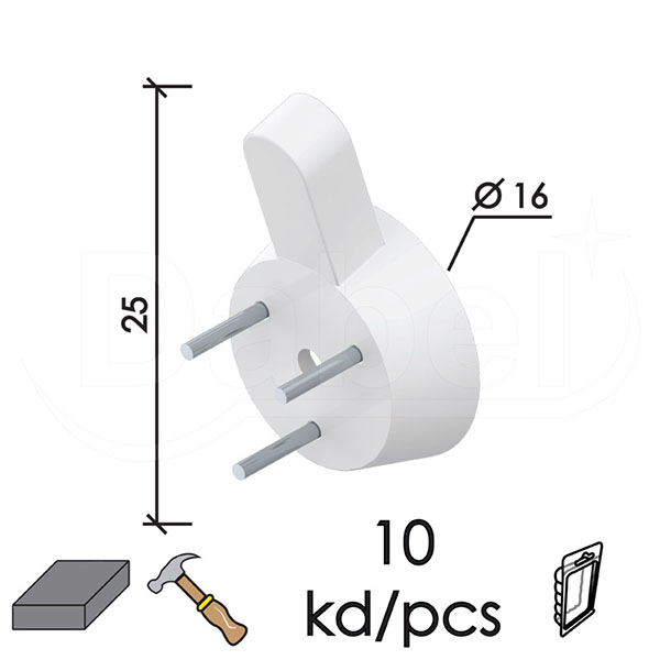 Vešalica za zid ukucavajuća VE2 Bela 25x16mm (10kom)DBP1