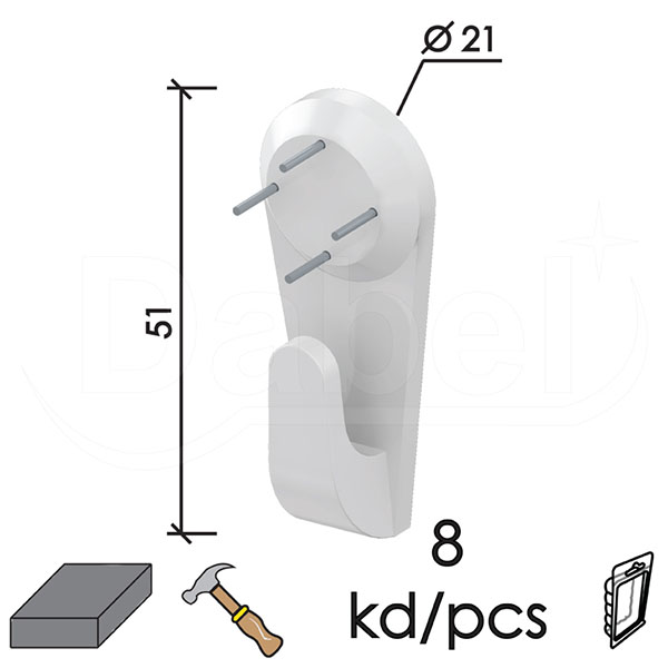 Vešalica za zid ukucavajuća VE4 Bela 51x21mm (8kom) DBP1