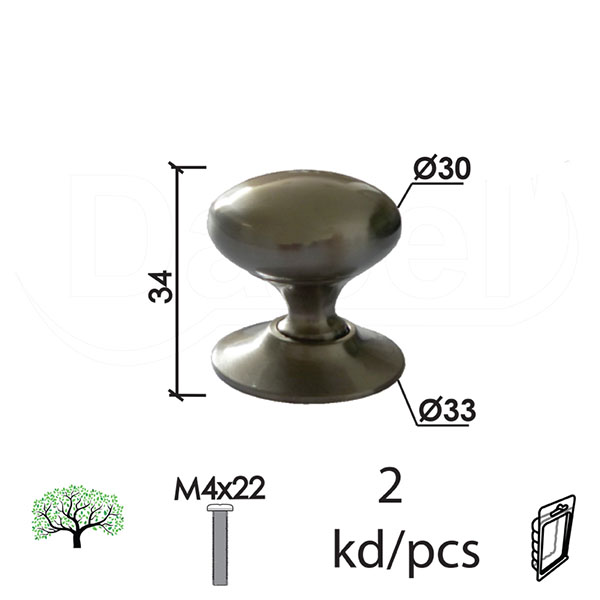 Dugme za nameštaj D11 B-Ni fi30x34/fi33mm (2kom) M4x22mm DBP1