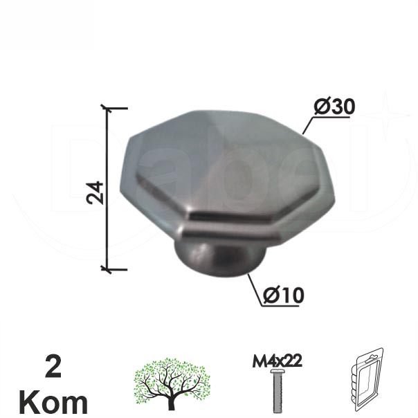 Dugme za nameštaj D62 B-Ni fi30x24/fi10mm (2kom) M4x22mm DBP1