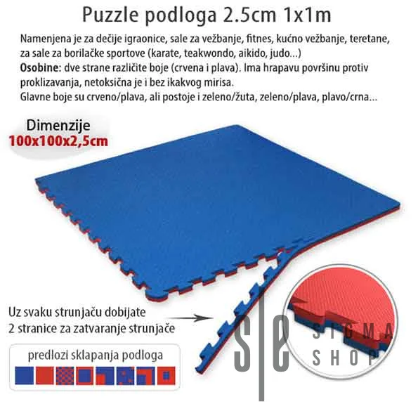 Puzzle podloge 2,5cm 1x1m (Olimpijski kvalitet)