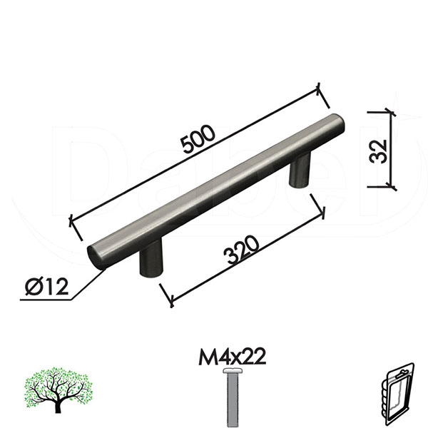 Ručica za nameštaj C90 Inox 320/500/32/fi12mm