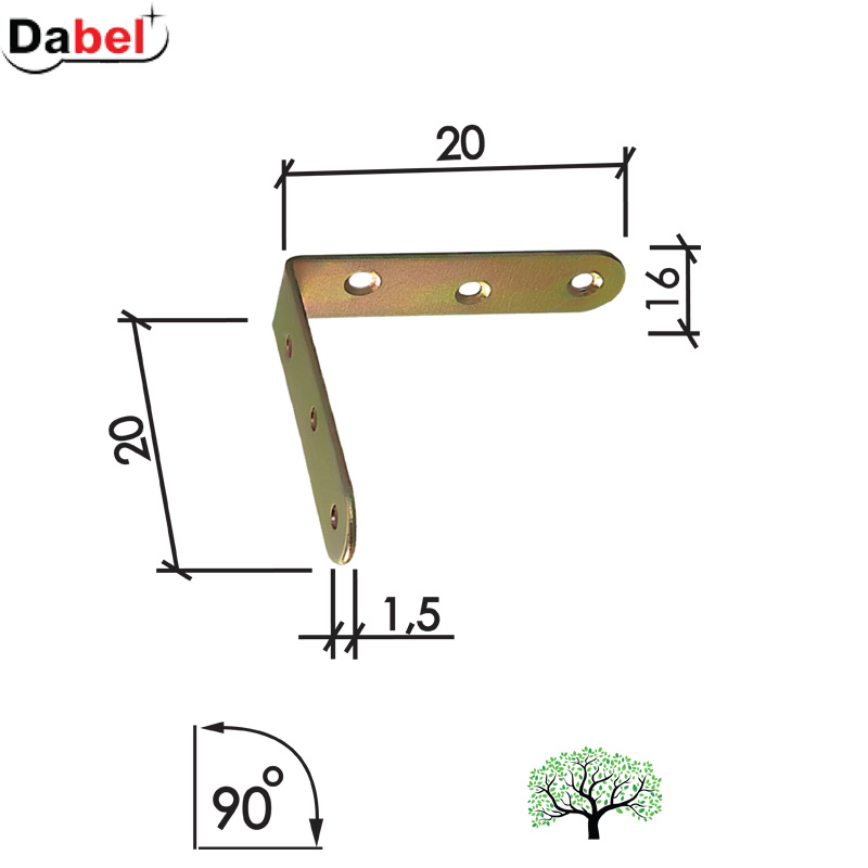 Ugaonik za nameštaj U4123 ZnŽ 20x20x16/1,5mm