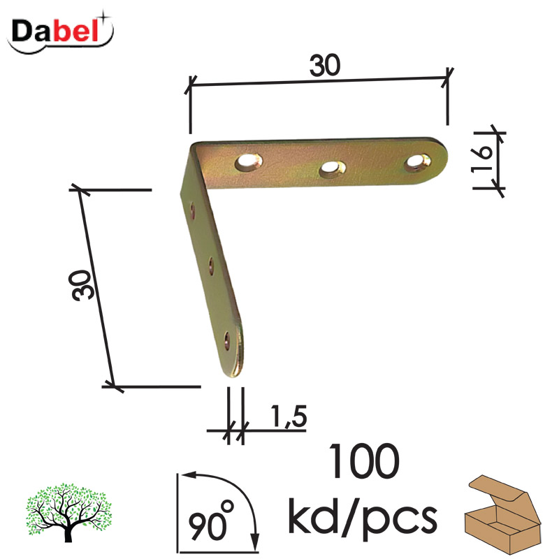 Ugaonik za nameštaj U4123 ZnŽ 30x30x16/1,5mm