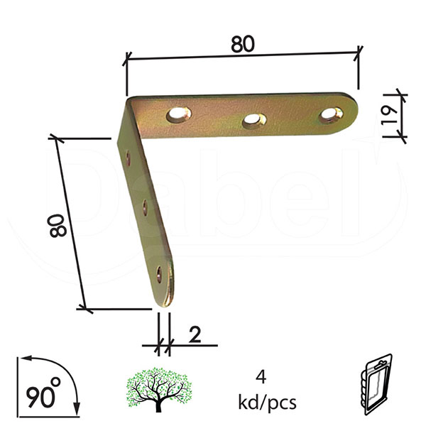 Ugaonik za nameštaj U4123 ZnŽ 80x80x19/2,0mm (4kom) DP1