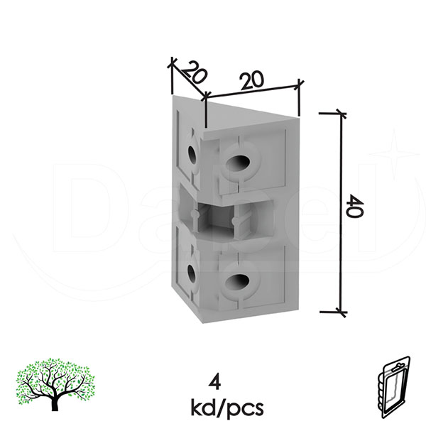 Ugaonik za nameštaj U9000 Siva 20x20x40mm (4kom) DBP1