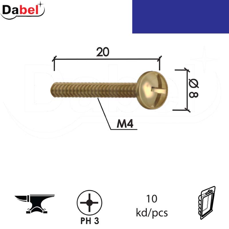 Vijak za ručicu VM2 ZnŽ M4x20/8mm (10kom)