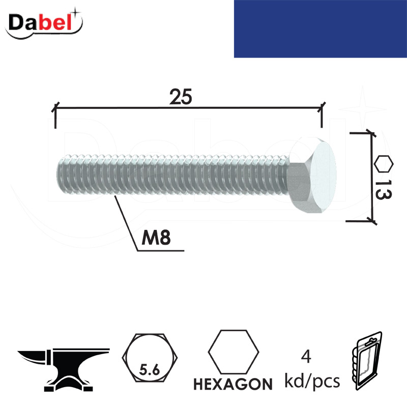Vijak mašinski VM4 ZnB M8x25/13mm (4kom) DIN 5.6 Q